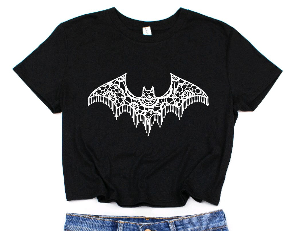 Lace Bat Cropped T-Shirt